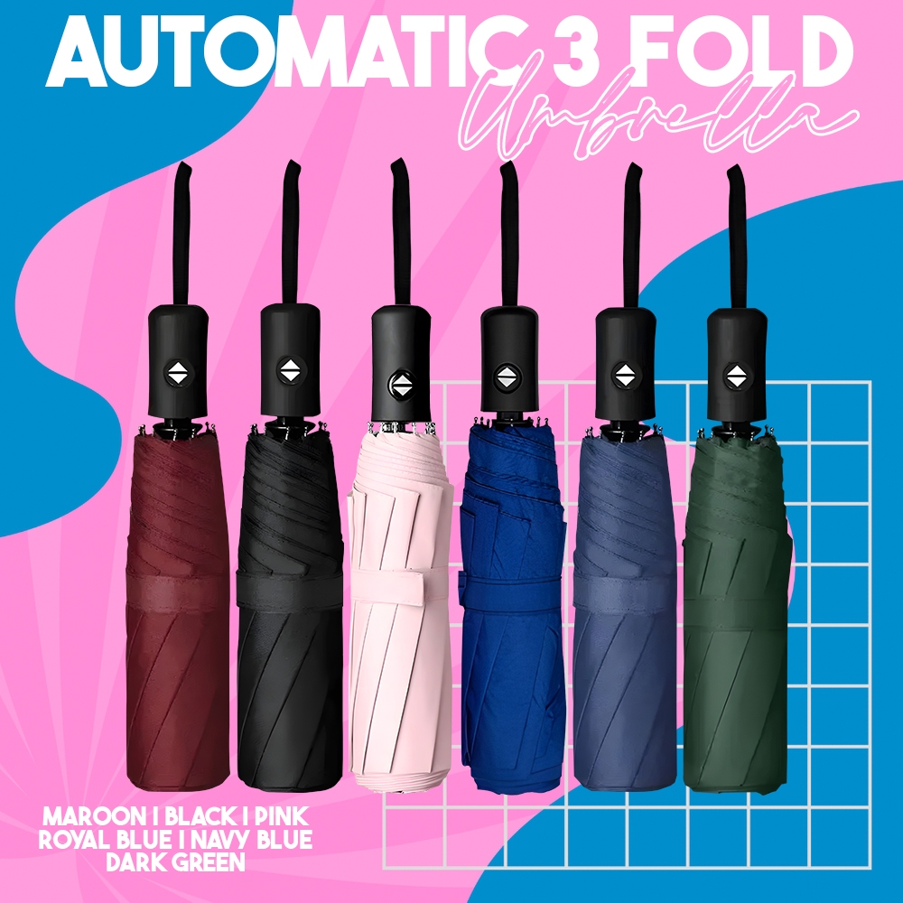Automatic Umbrella 3 Fold Umbrella Uv Protection, Windproof 8-ribs (6 ...