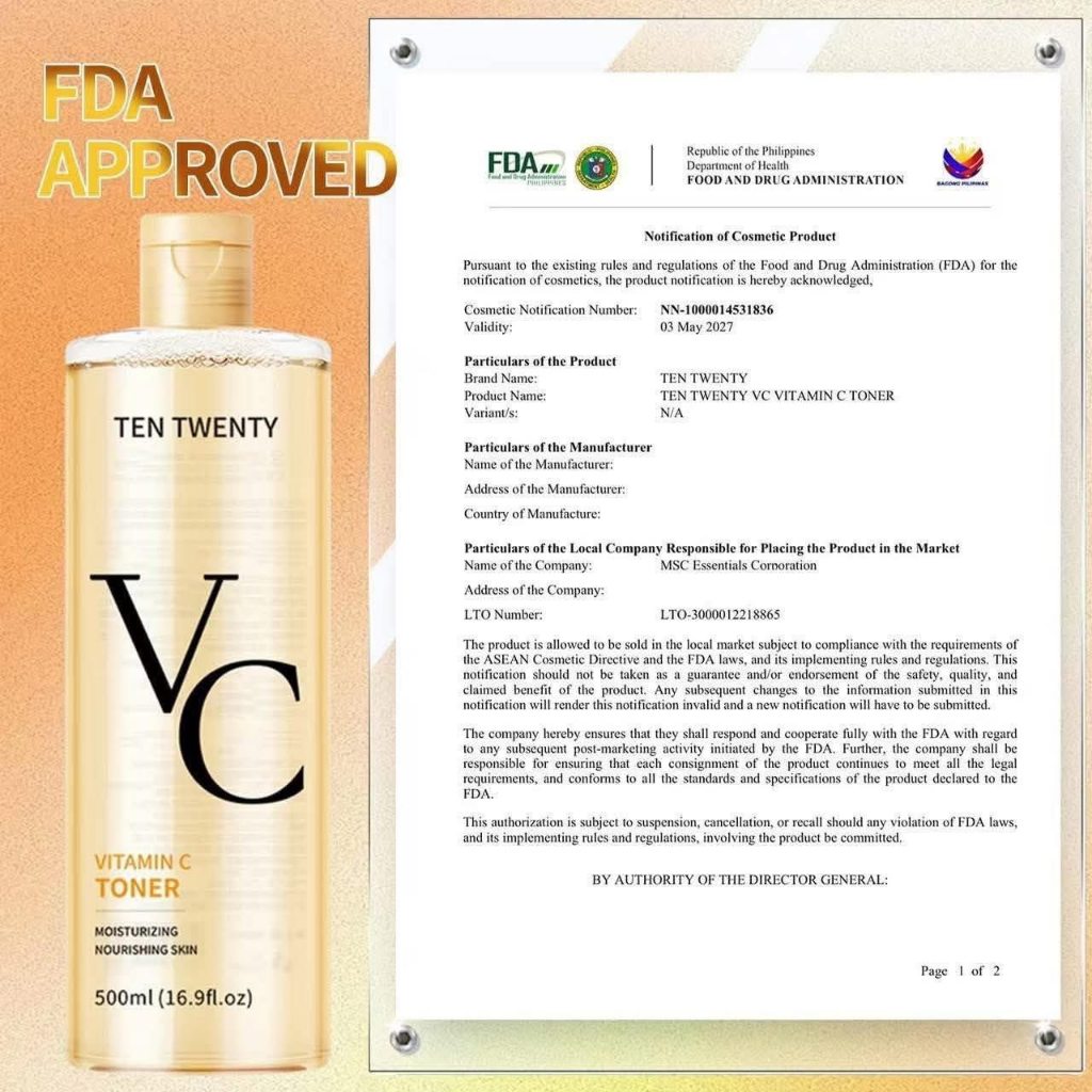 VC Toner | Ten Twenty VC Vitamin C Toner 500ml | Original Authentic FDA ...