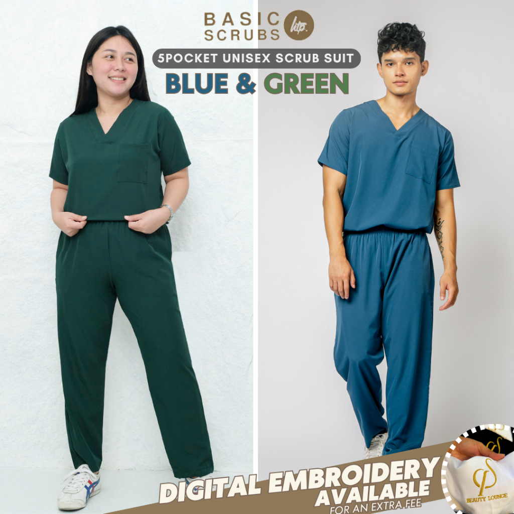 HTP Basics 5P Unisex Scrub Suit Set (BLUE & GREEN) | 5 Pocket Scrub ...