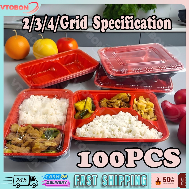 Disposable Bento Box with Plastic Lid 100PCS Meal Prep Container ...