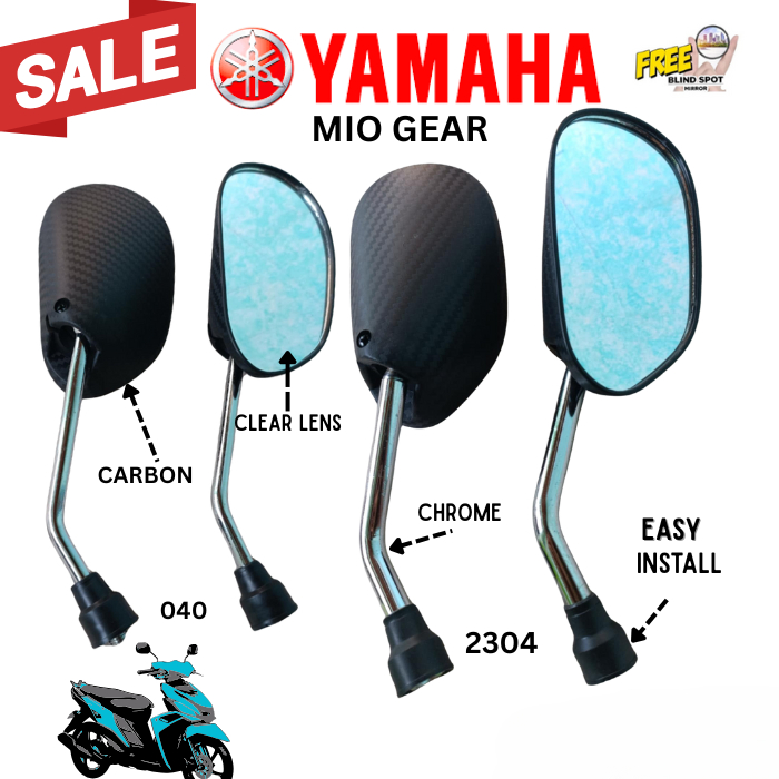 MIO GEAR |MOTORCYCLE SIDE MIRROR CHROME CARBON MED STEM/LONG STEM CLEAR ...