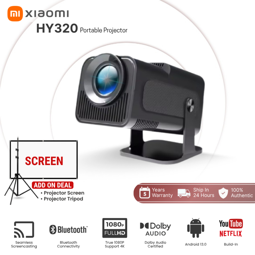 NEW 2025 XIAOMI HY320 Smart Projector Portable WiFi Bluetooth High Performance Built-in Game ...