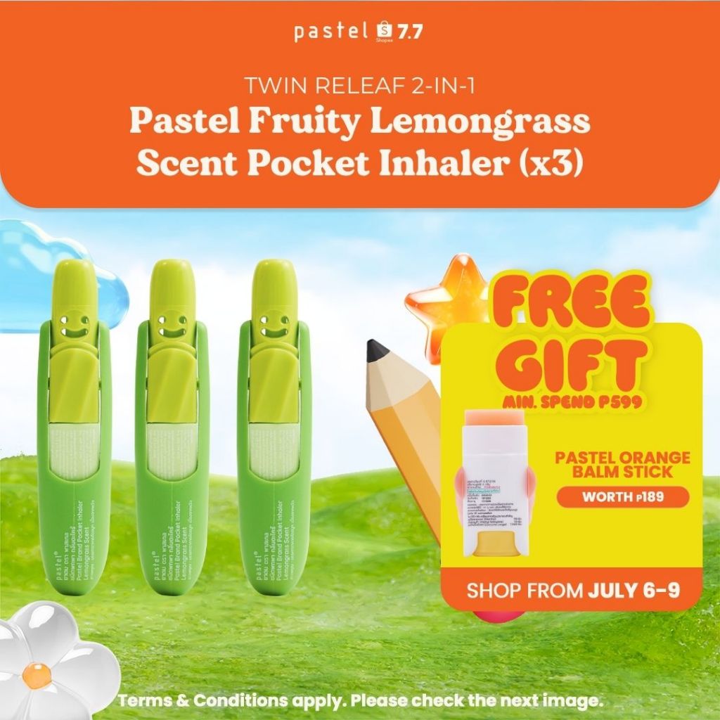PASTEL Fruity Lemongrass Scent Pocket Inhaler x3 (1.5ml each) [Menthol ...