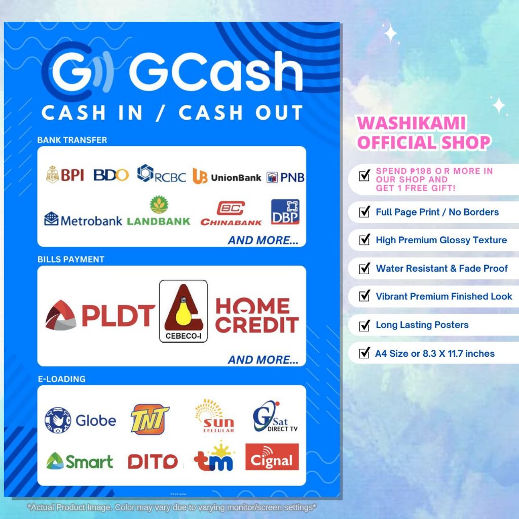 GCash Cash-in Cash-out Rates Signage & Poster | Shopee Philippines
