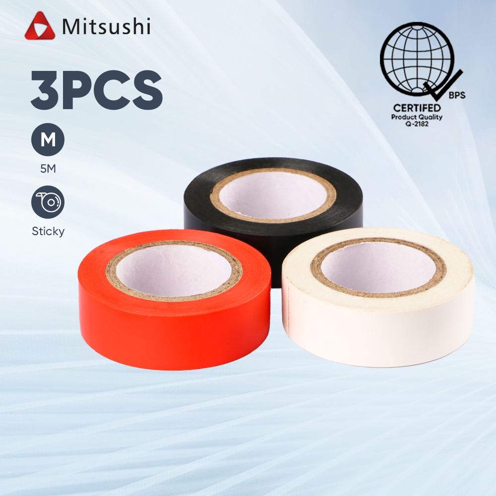 Mitsushi 18mm, 5m 3pcs PVC Electrical Tape (Red/ Black /White) | Shopee Philippines