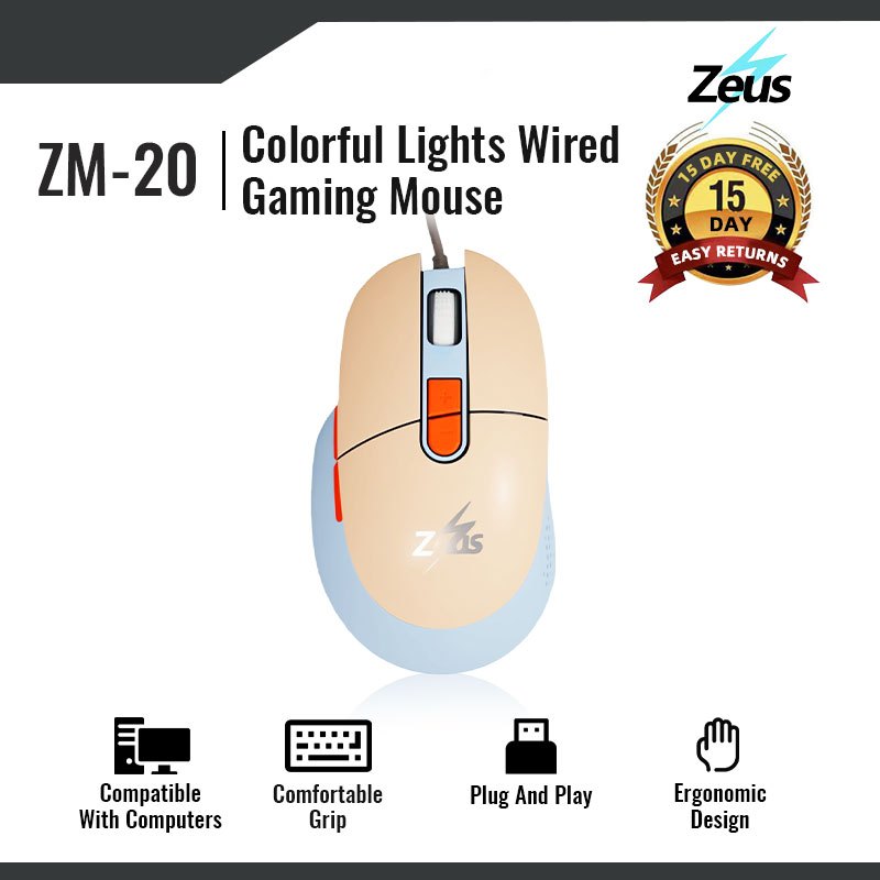 Zeus ZM-20 Ergonomic 4 DPI Adjustment Wired Gaming Mouse 7 Buttons ...