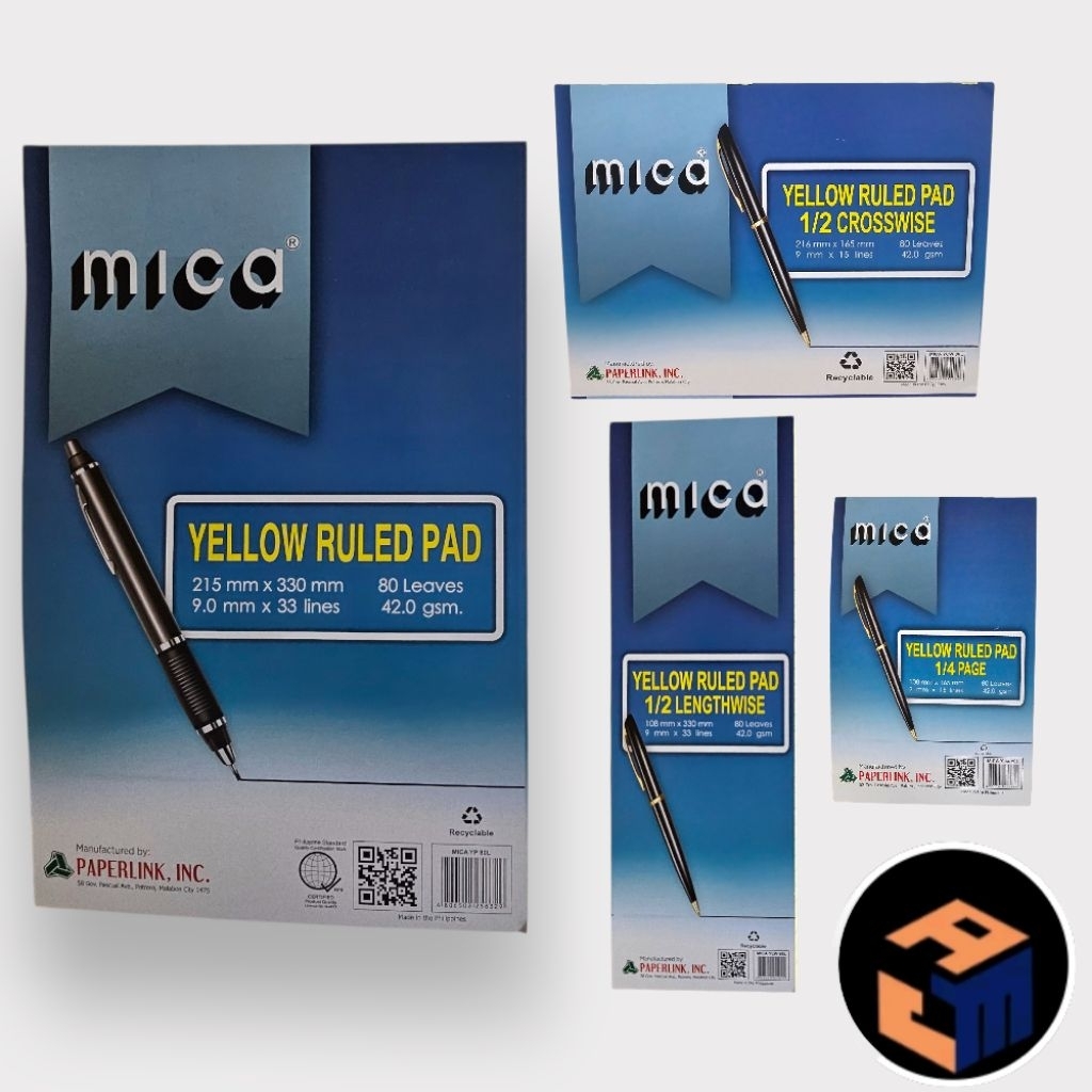 Mica YELLOW RULED PAD Set of Whole, Crosswise, Lengthwise and 1/4 (4 ...
