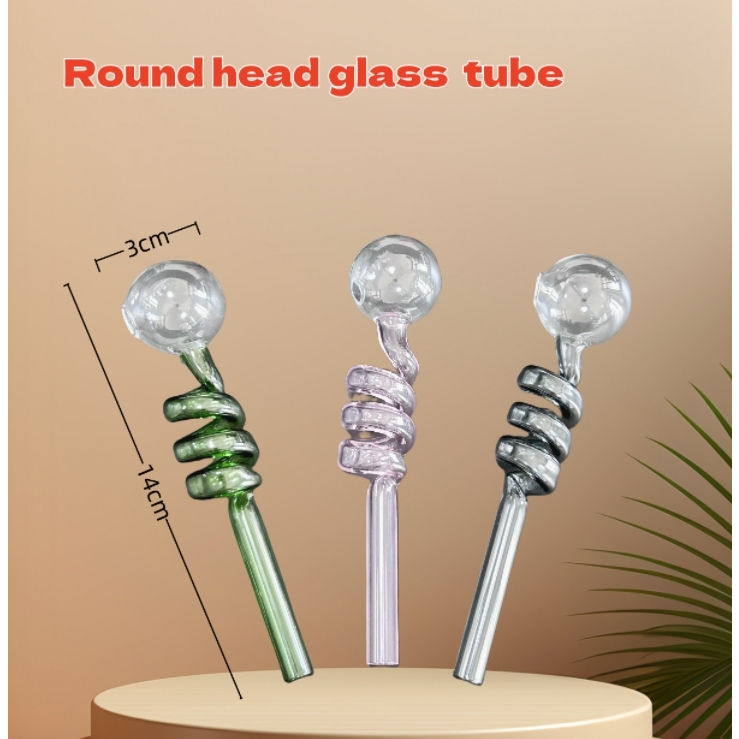 Multi colored round headed glass straw high-quality reusable curved ...
