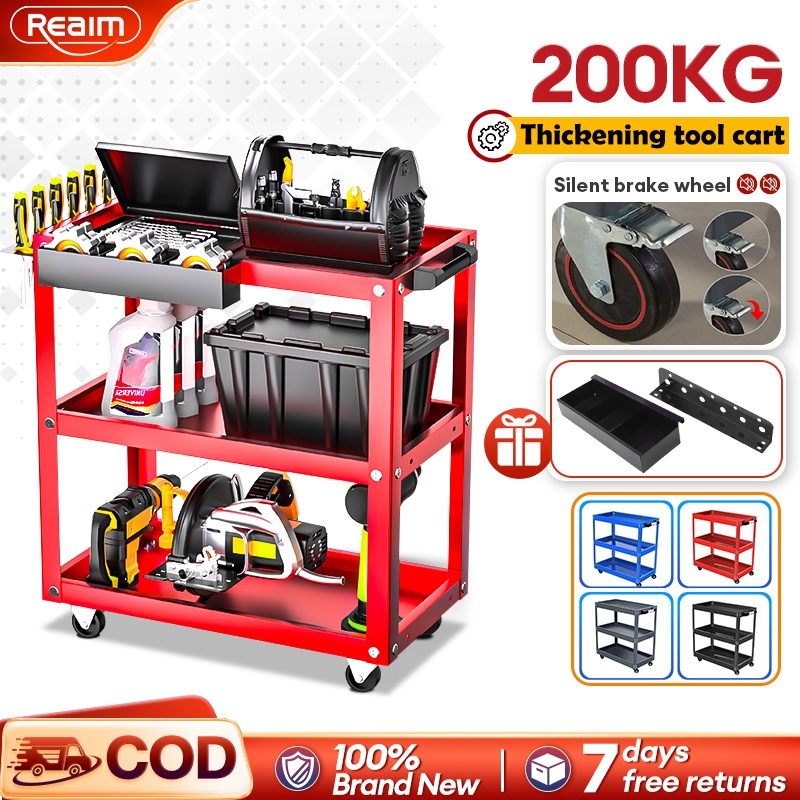 Push Cart Trolley Cart Heavy Duty Tools Organizer 3 layer trolley Full ...
