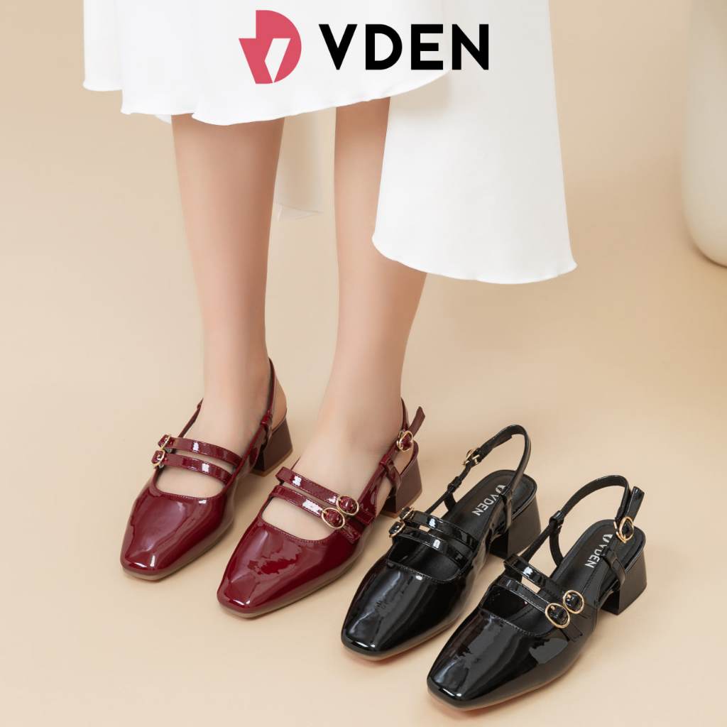 VDEN Slingback heel For Women With glossy Leather Square Toe Mary Jane ...