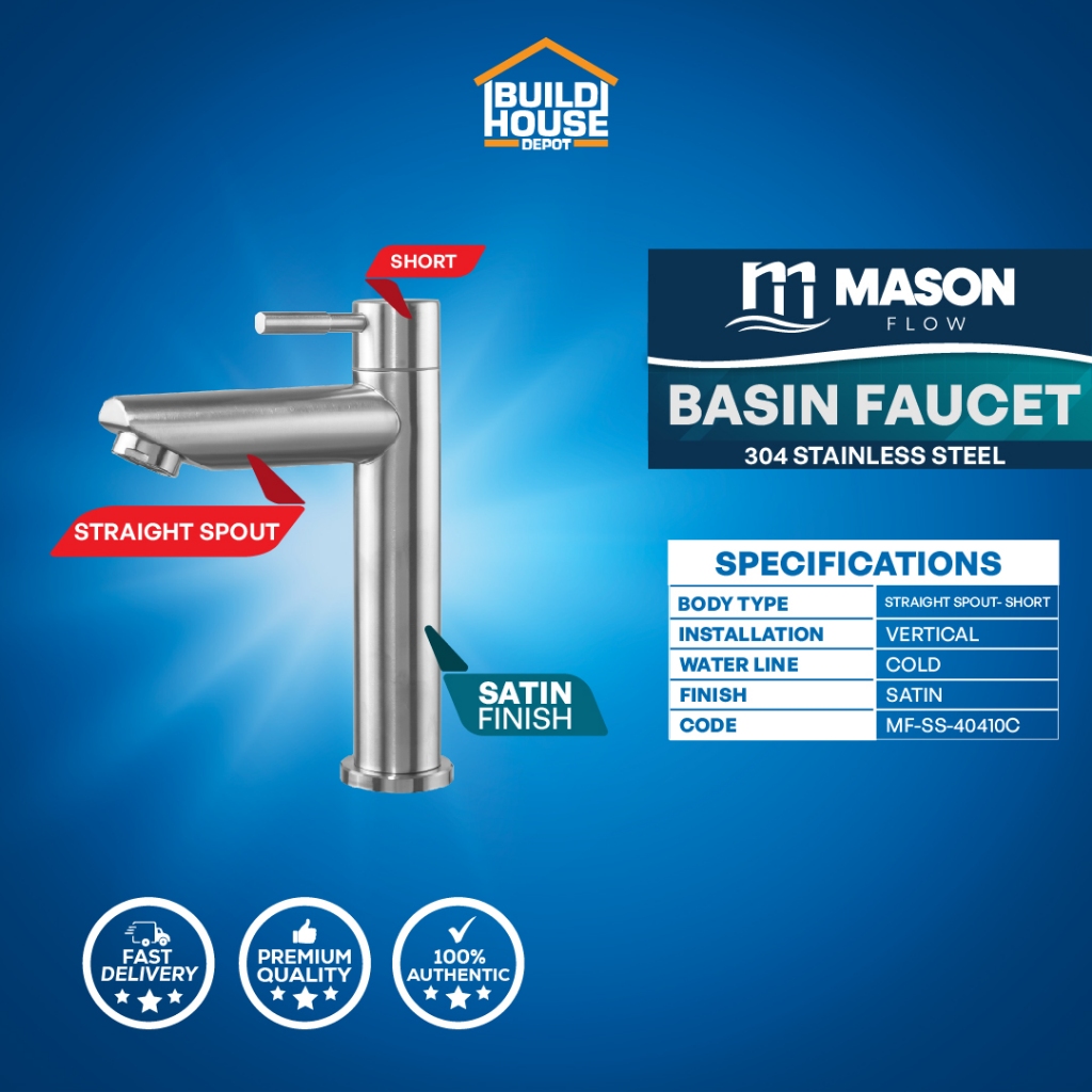 Mason Flow Basin Faucet - Stainless Steel 304 (Straight Spout - Short ...