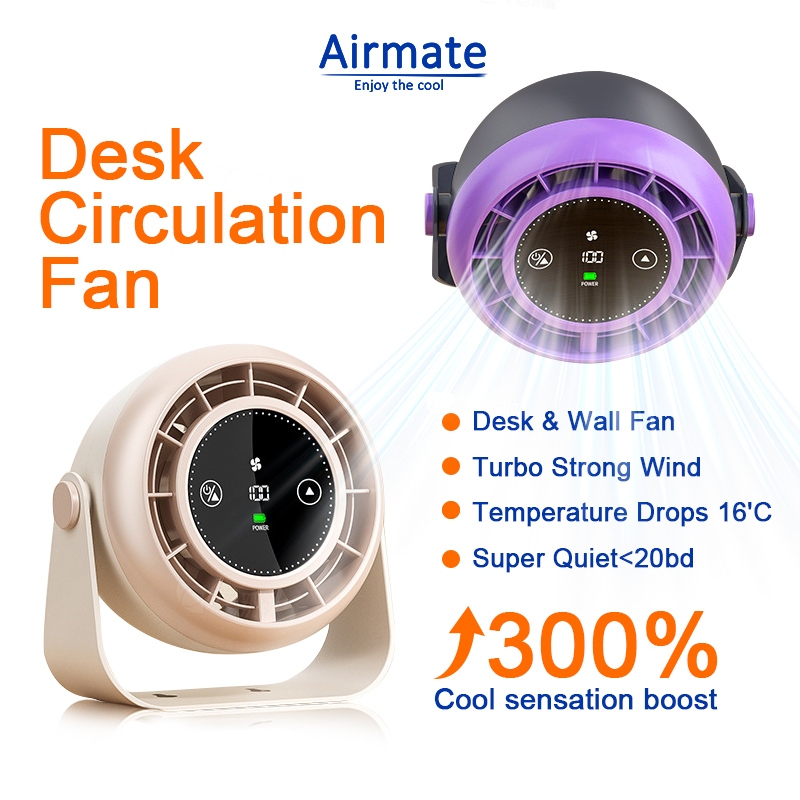 AIRMATE Mini Electric Fan Rechargeable Desk Fan Mute Turbo Fan Portable ...