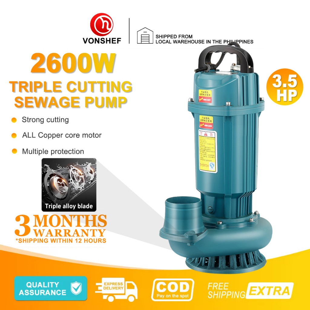 Submersible Water Pump 2600W/3.5HP Heavy Duty Sewage Pump Blowdown ...