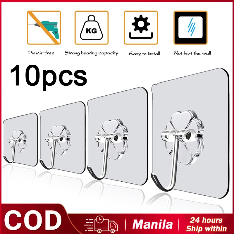 10PC Wall Hooks Screw, Transparent Seamless Magic Hook, Hook Sticker ...