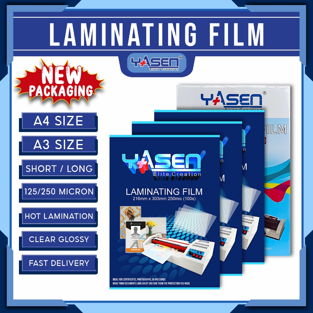 Yasen Laminating Film A4 | Short | Long | A3 125/250 Microns Hot Lamination (100 Sheets ...