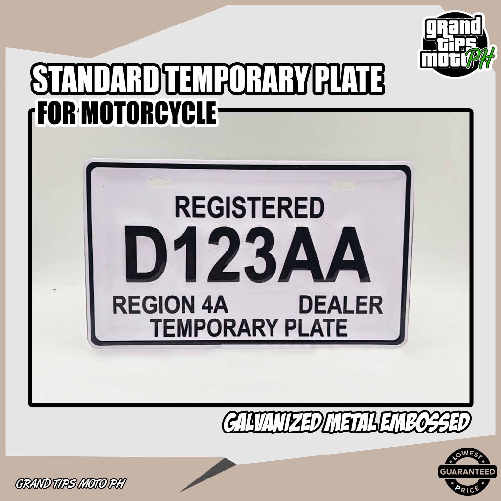 Region 4A Standard Temporary Plate for Motorcycle - Galvanized Metal ...