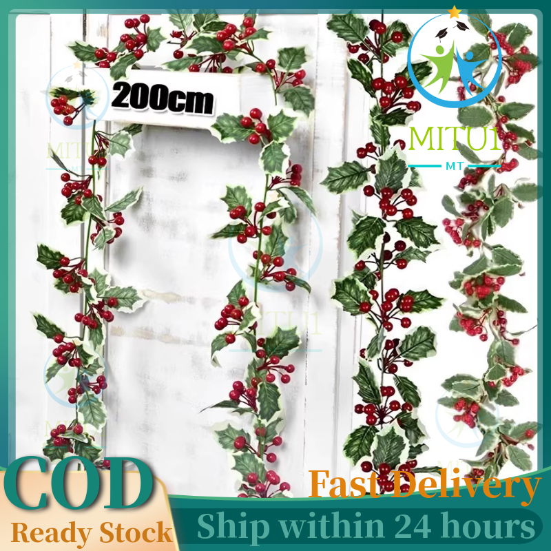 【Christmas Vine】Red Berry Christmas Garland Decoration - Artificial ...