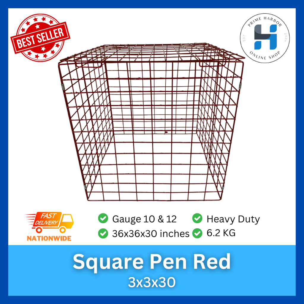 Heavy-Duty Square Pen Red 3x3x30 / Weighing 6.2 kg / Cock cage/ Game ...