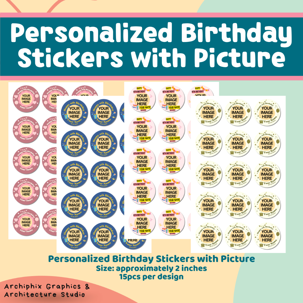 Personalized Birthday Sticker With Picture Vinyl by Archiphix (Set of ...