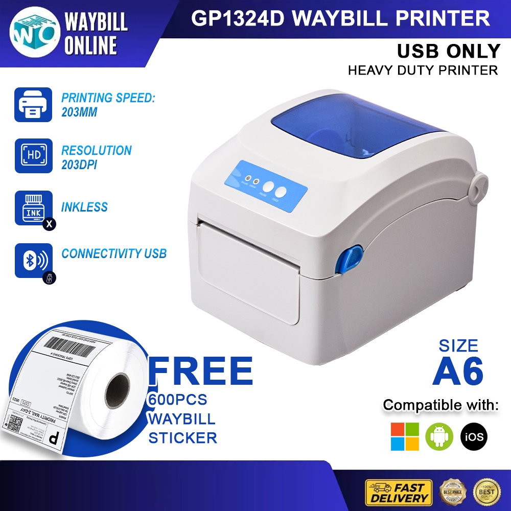 GP1324D GPrinter Waybill Printer Thermal A6 Barcode Label FREE 600pcs Waybill Sticker | Shopee ...