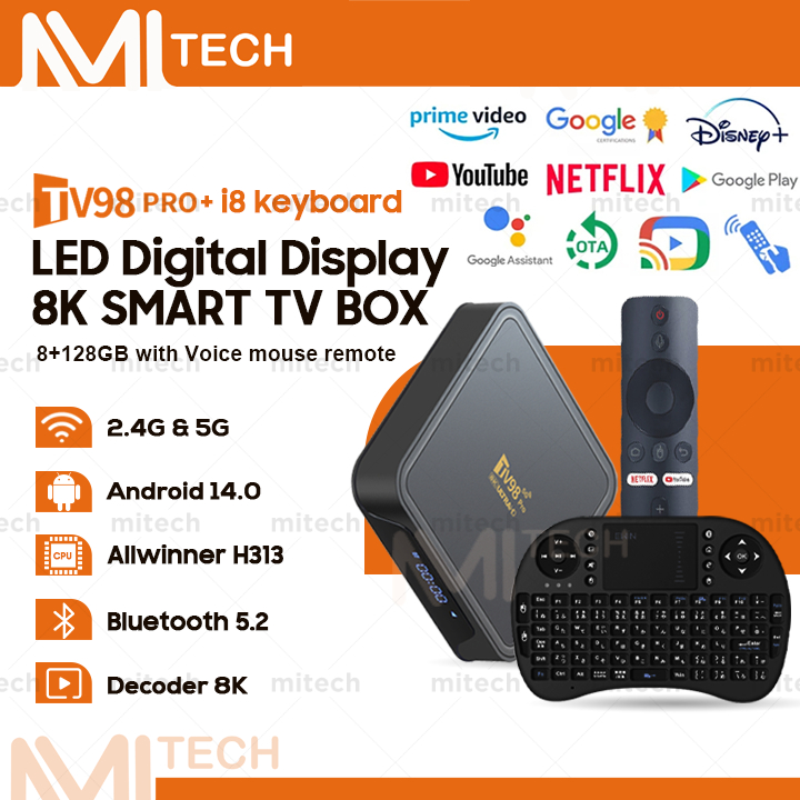 TV98 PRO 8+128GB 8K HD LED Display 2.4G/5G Smart tv box BT5.2 Media ...