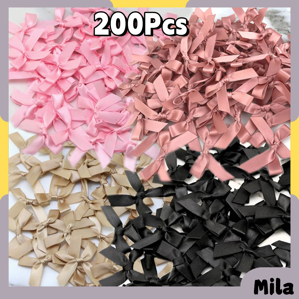 200Pcs Mini Ribbon Bows Small Polyester Satin Ribbon Bow Cute Bowknot ...