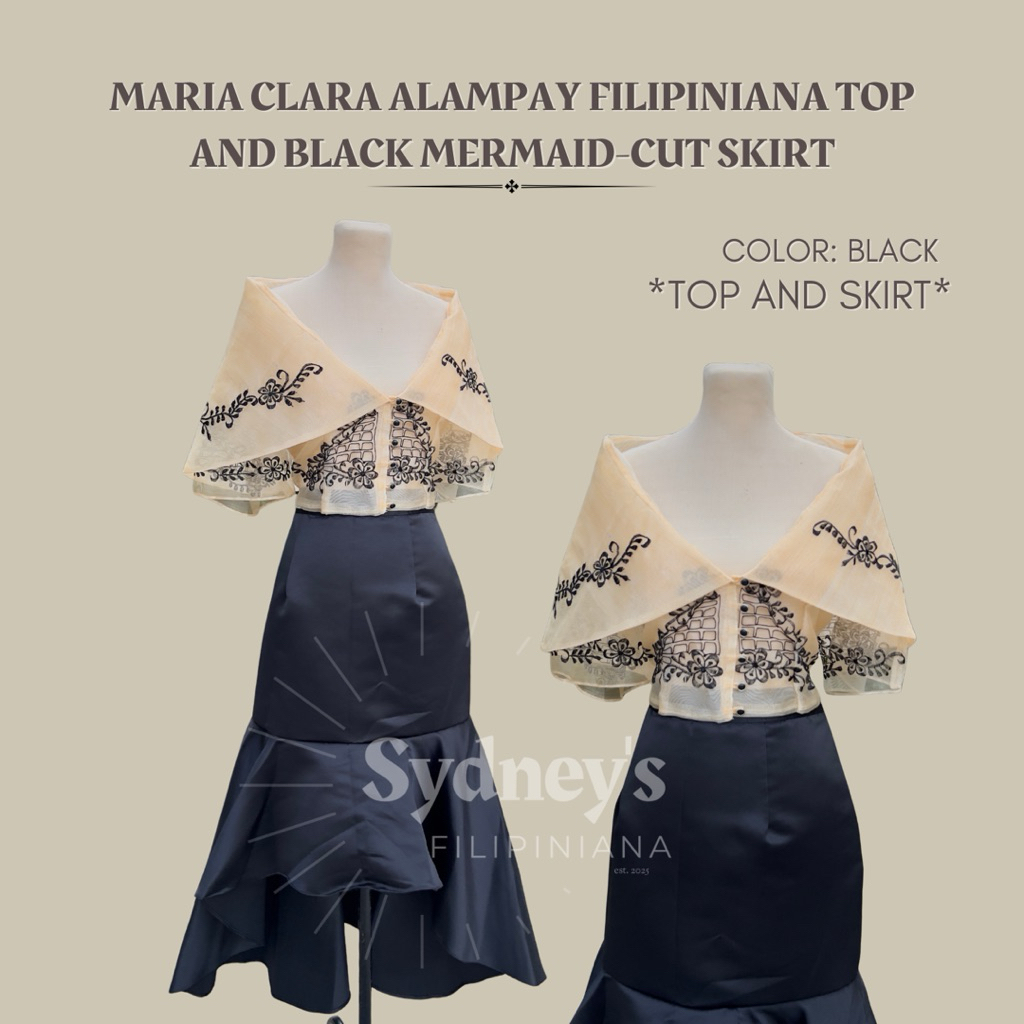 Sydney’s Black Maria Clara Alampay Filipiniana Top with Black Mermaid ...