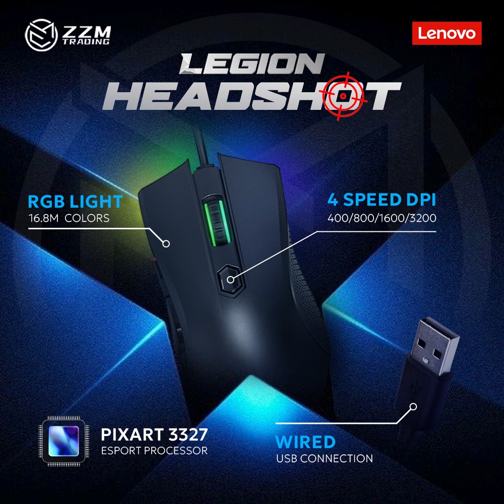 Lenovo Legion Headshot Wired RGB Gaming Mouse Up to 6200DPI ZZM Trading ...