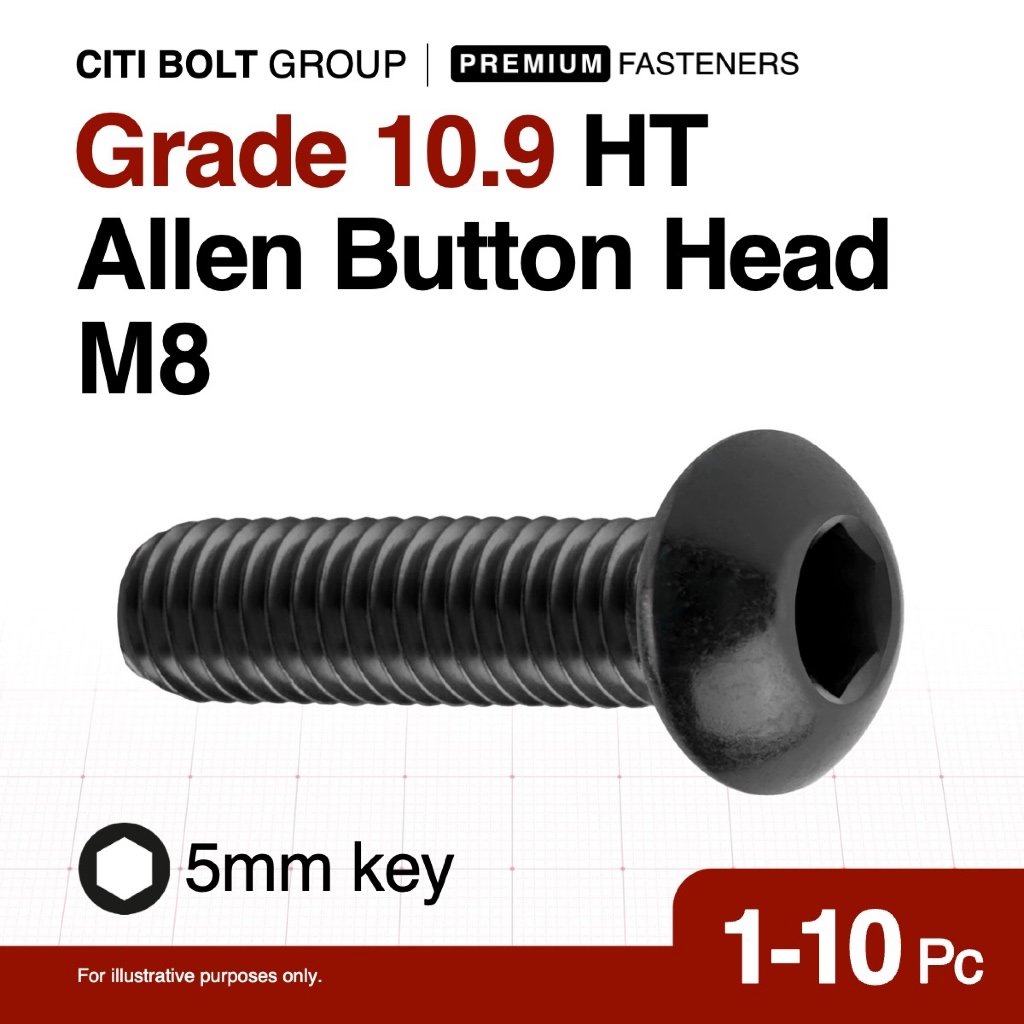 1-10pc M8 (8MM) Grade 10.9 Allen Button Head Socket Screw | HT Round ...