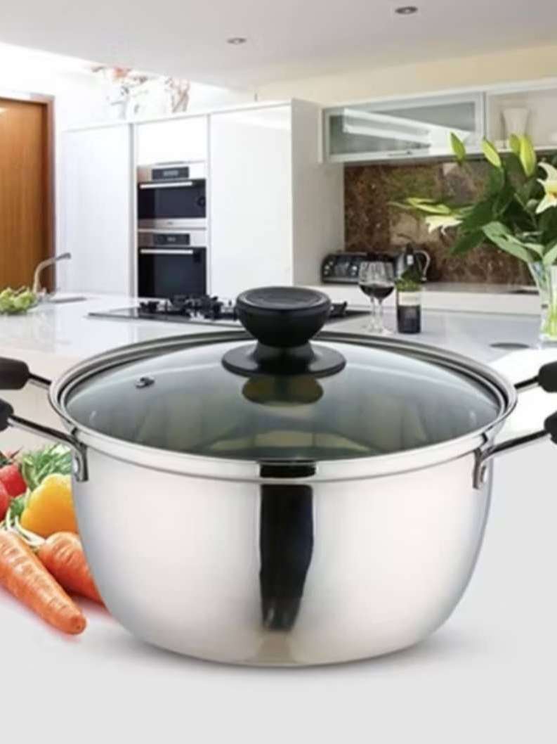 Stainless Steel Korea Pot Double Handle With Glass Cover Soup Pot ...