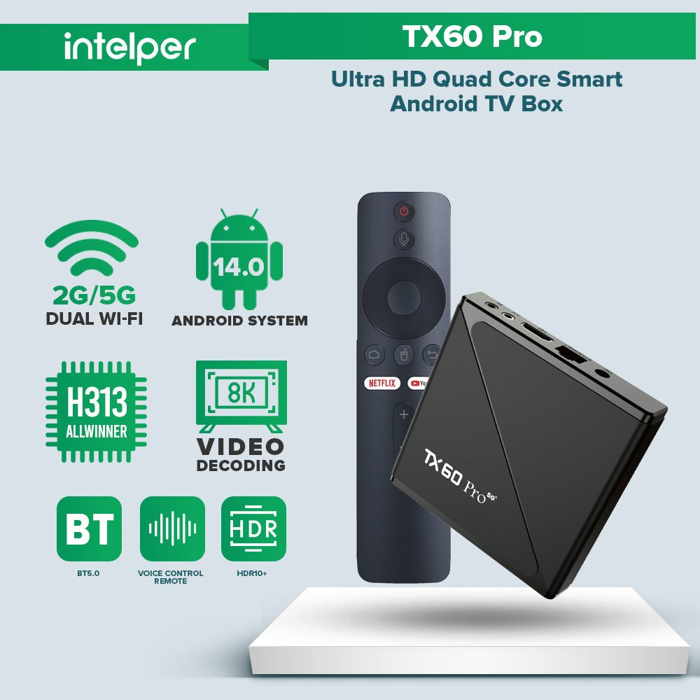 Intelper TX60 Pro 16+256GB Android 14 TV Box 8K BT5.0 Voice Remote 5G ...