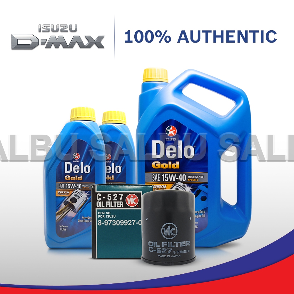 OIL CHANGE BUNDLE FOR ISUZU DMAX 2003-2006 6L CALTEX DELO GOLD SAE 15W-40 & VIC OIL FILTER C-527 ...
