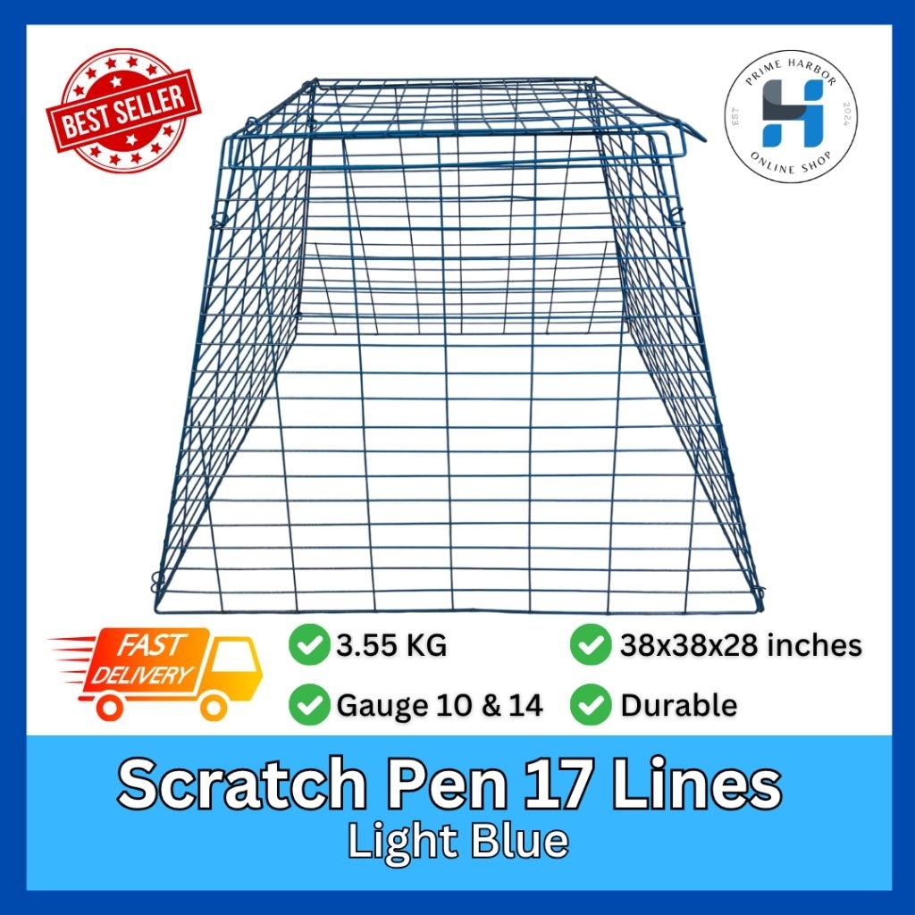 Scratch Pen Light Blue 17 lines/ Chicken cage/ Cock cage/ Game fowl ...