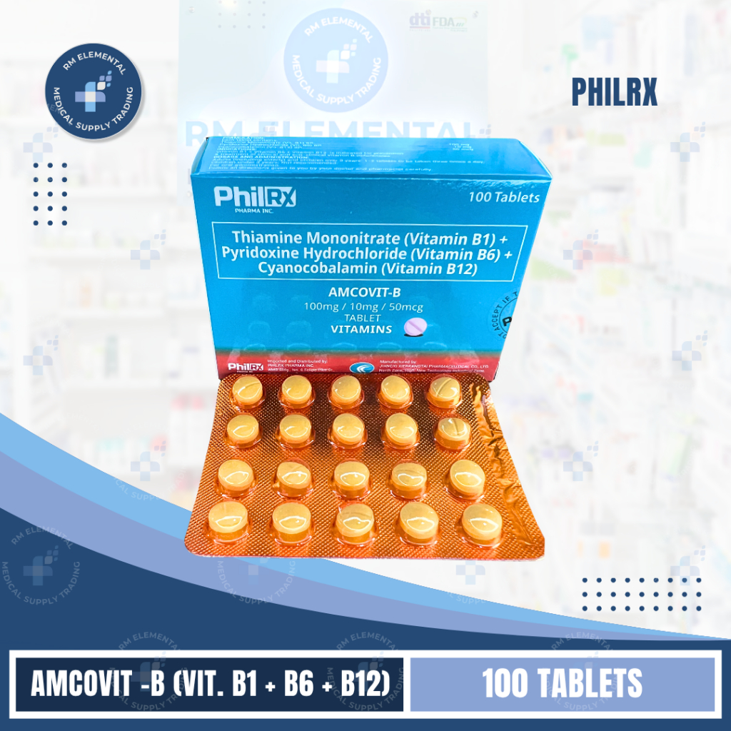 Amcovit-B Vitamin B-complex 100mg 100 tablets B1+B6+B12 (New Packaging ...