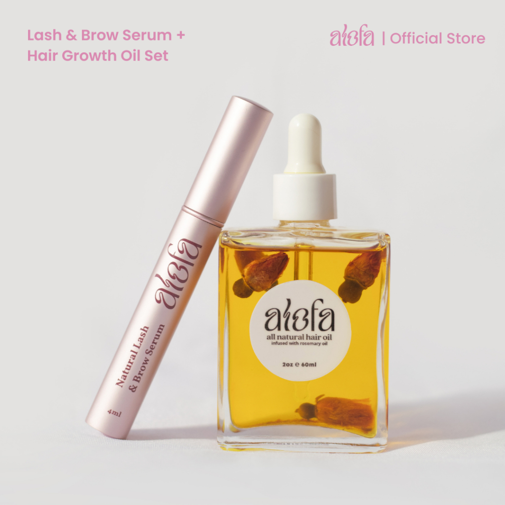 Alofa Haircare Set: Lash & Brow Serum + Natural Hair Growth Oil ...