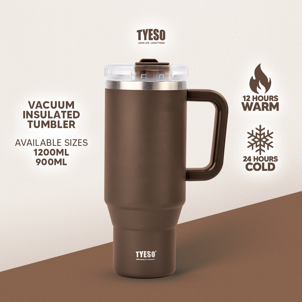 TYESO (30oz/40oz) Vacuum Insulated Tumbler with Handle & Straw in BROWN ...