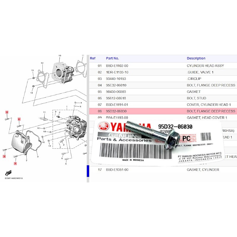 BOLT FLANGE DEEP RECESS (HEAD BOLT) GEAR | GRAVIS | AEROX V1 95D32 ...
