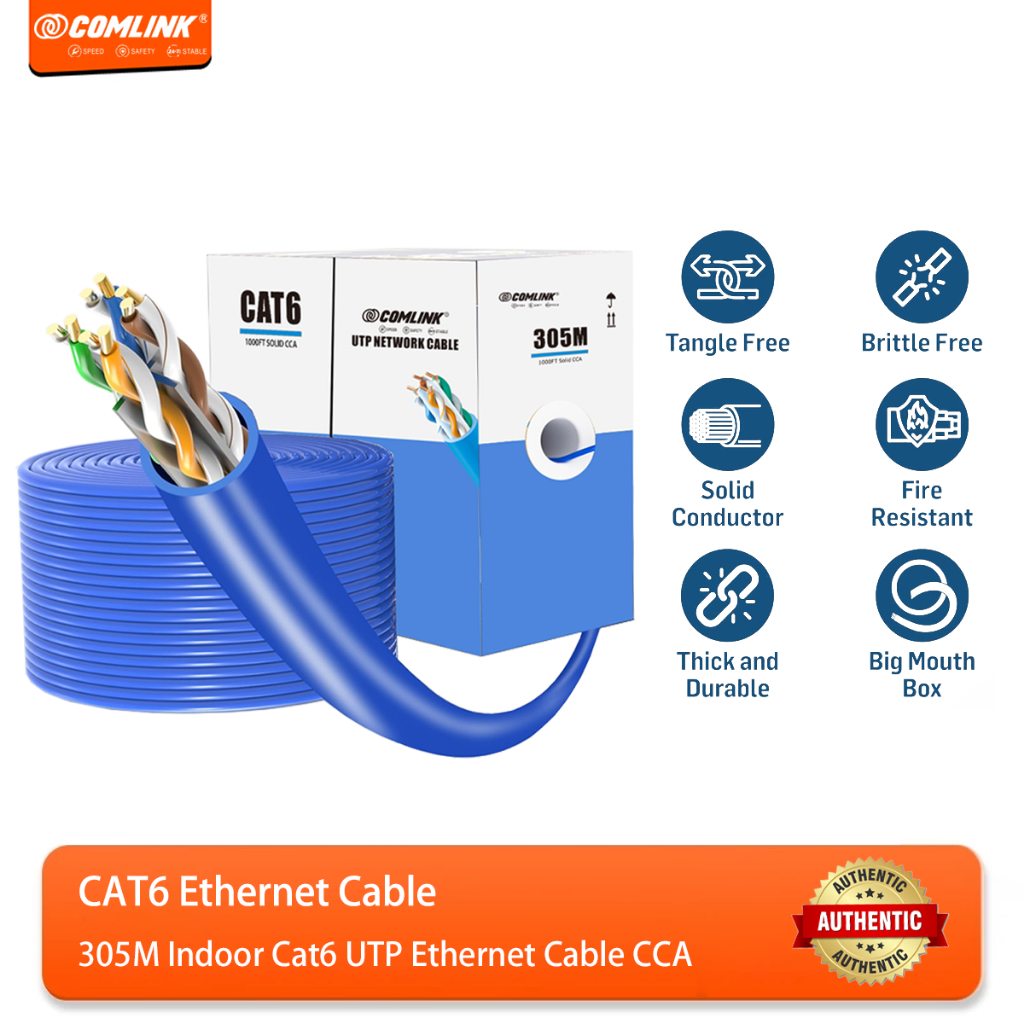 Comlink 305M Indoor Cat6 UTP Ethernet Cable CCA 23AWG 0.50mm Waterproof ...