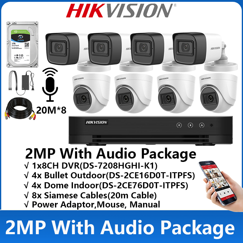 Hikvision 2MP CCTV With Audio Package 4CH/8CH DVR KIT Supports Remote ...