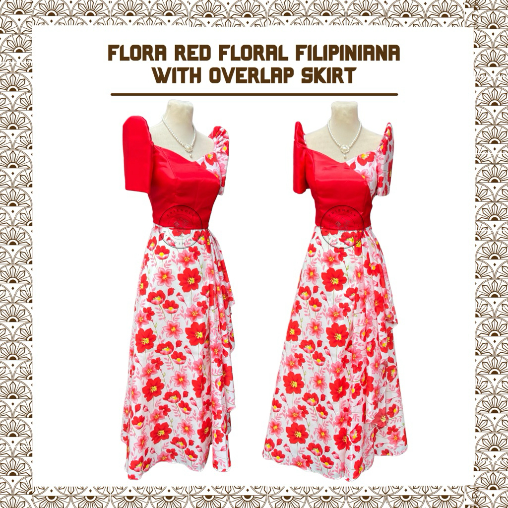 FLORA RED FILIPINIANA WITH OVERLAP SKIRT | Shopee Philippines