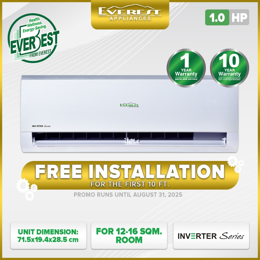 EVEREST 1.0HP Inverter Split Type Aircon/ with 1st 10ft. Installation ...