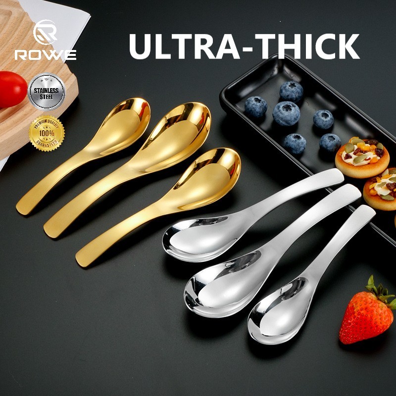 ROWE Stainless Steel Dessert Spoon Extra Thick Spoon Gold Silver Spoon ...