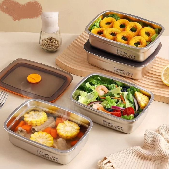 Food Storage Container Stainless Steel Metal Food Container Covered ...