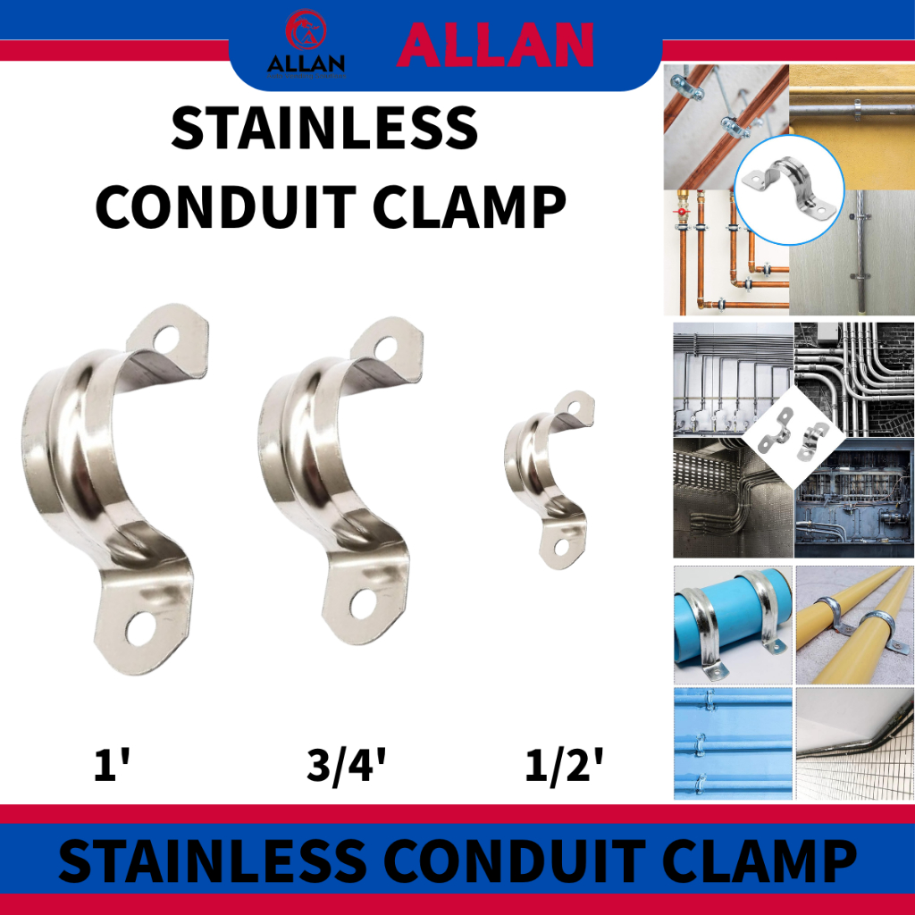 ALLAN 304 Stainless Steel Extra Wide Pipe Clamps, Heavy-Duty Two Hole U ...