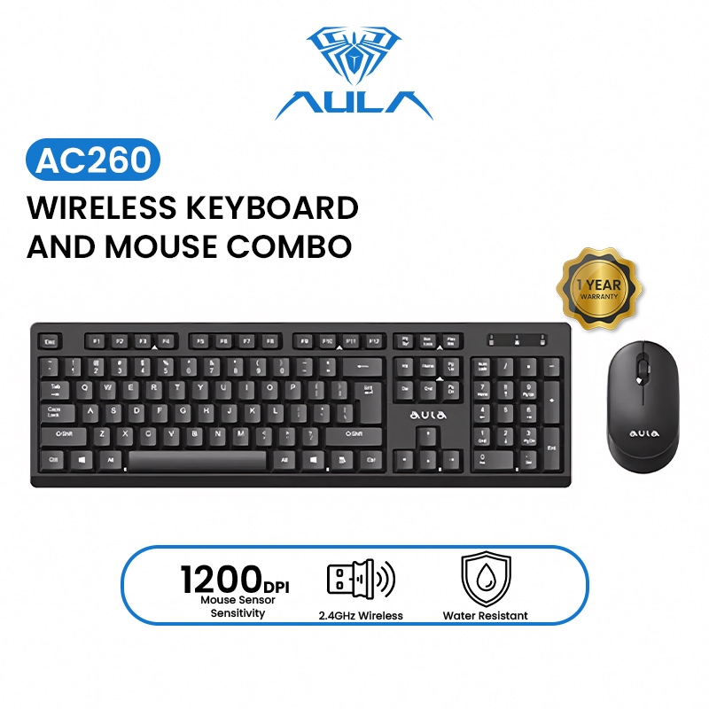 AULA AC260 Wireless Keyboard and Mouse Combo 2.4GHz for PC Laptop ...