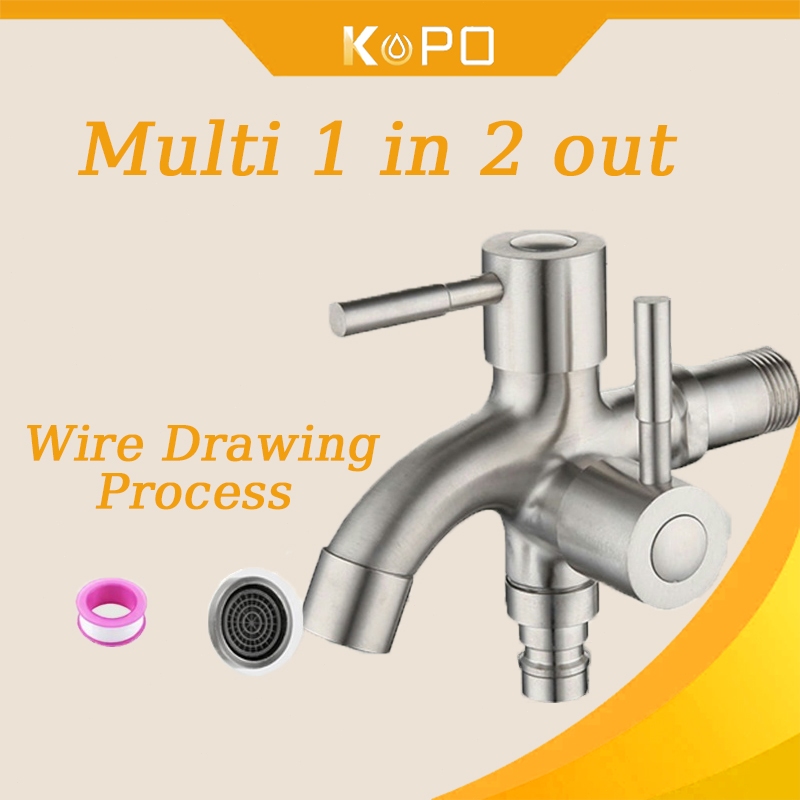 Stainless Steel 2 Way Tap for Bathroom Kitchen 1in2 out Two-way Copper ...