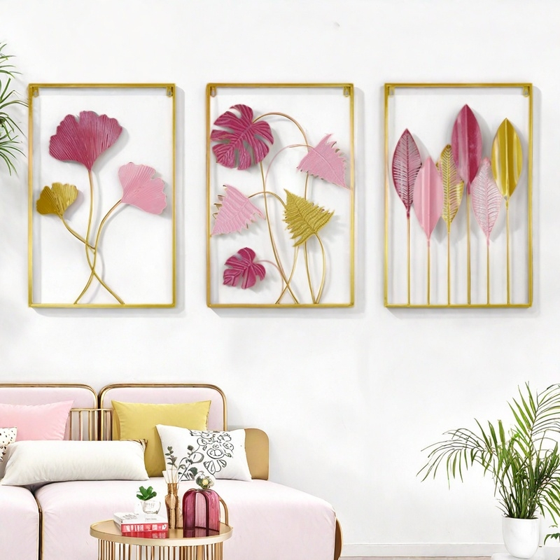 COD Display Wall Nordic Gold for House Decorations Leaf Artwork Metal ...