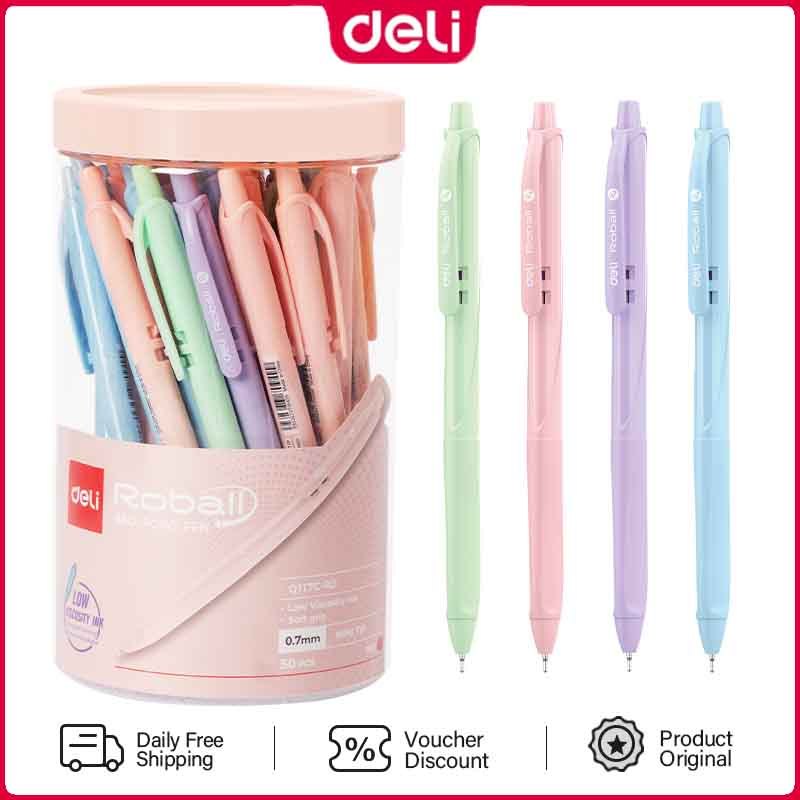 Deli 50Pcs New Ballpen 0.7mm Press Medium Oil Pen Mini Tip EQ117C ...