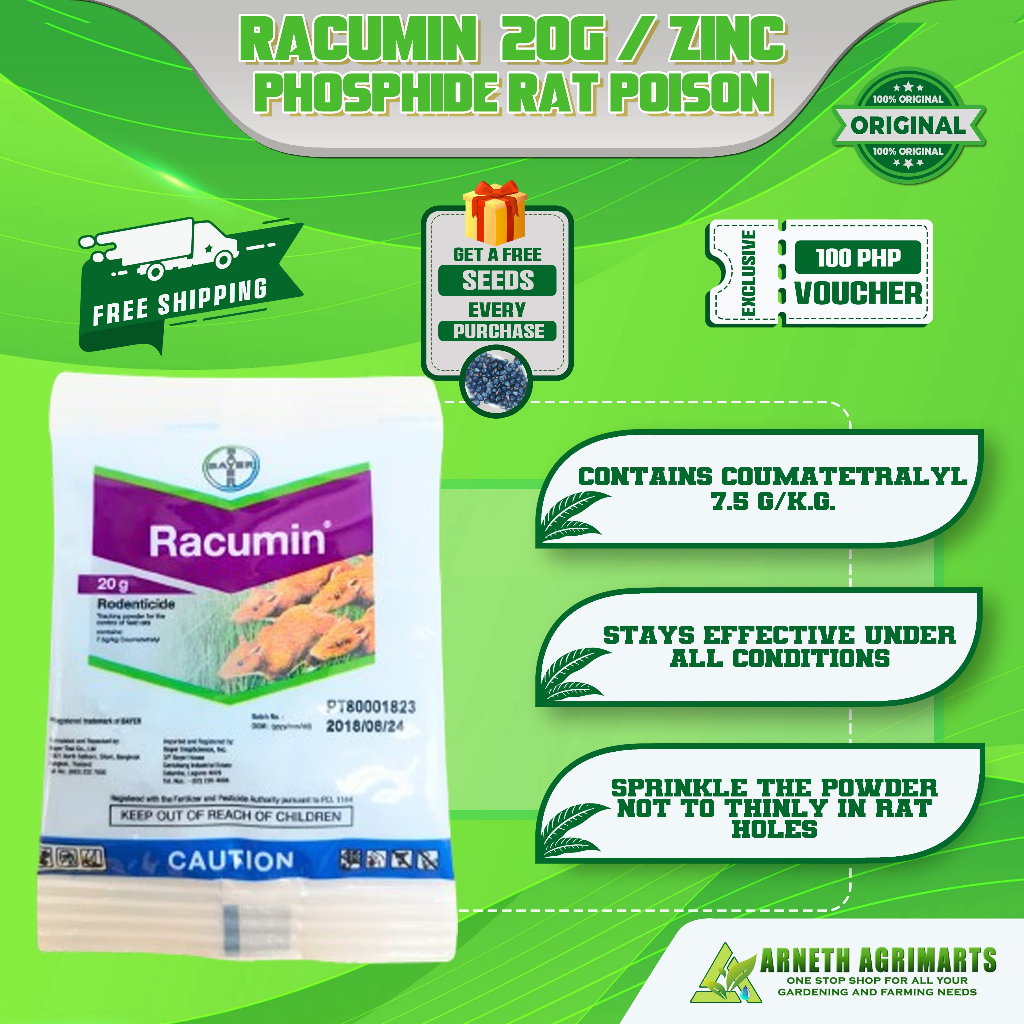 ARNETH RACUMIN 20g / ZINC PHOSPHIDE 10g RAT POISON and MOUSE TRAP ...