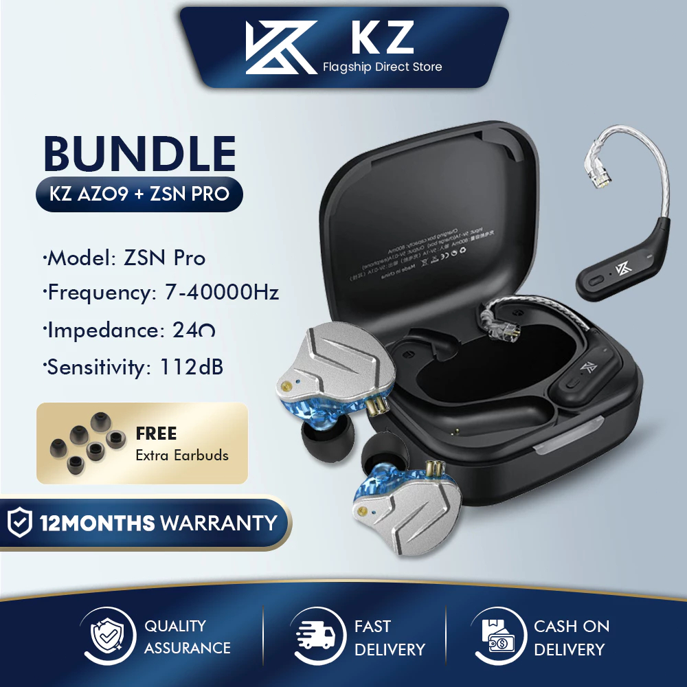 KZ ZSN Pro Earpods Bluetooth 1BA+1DD Hybrid With KZ AZ09 C Pin Earbuds ...